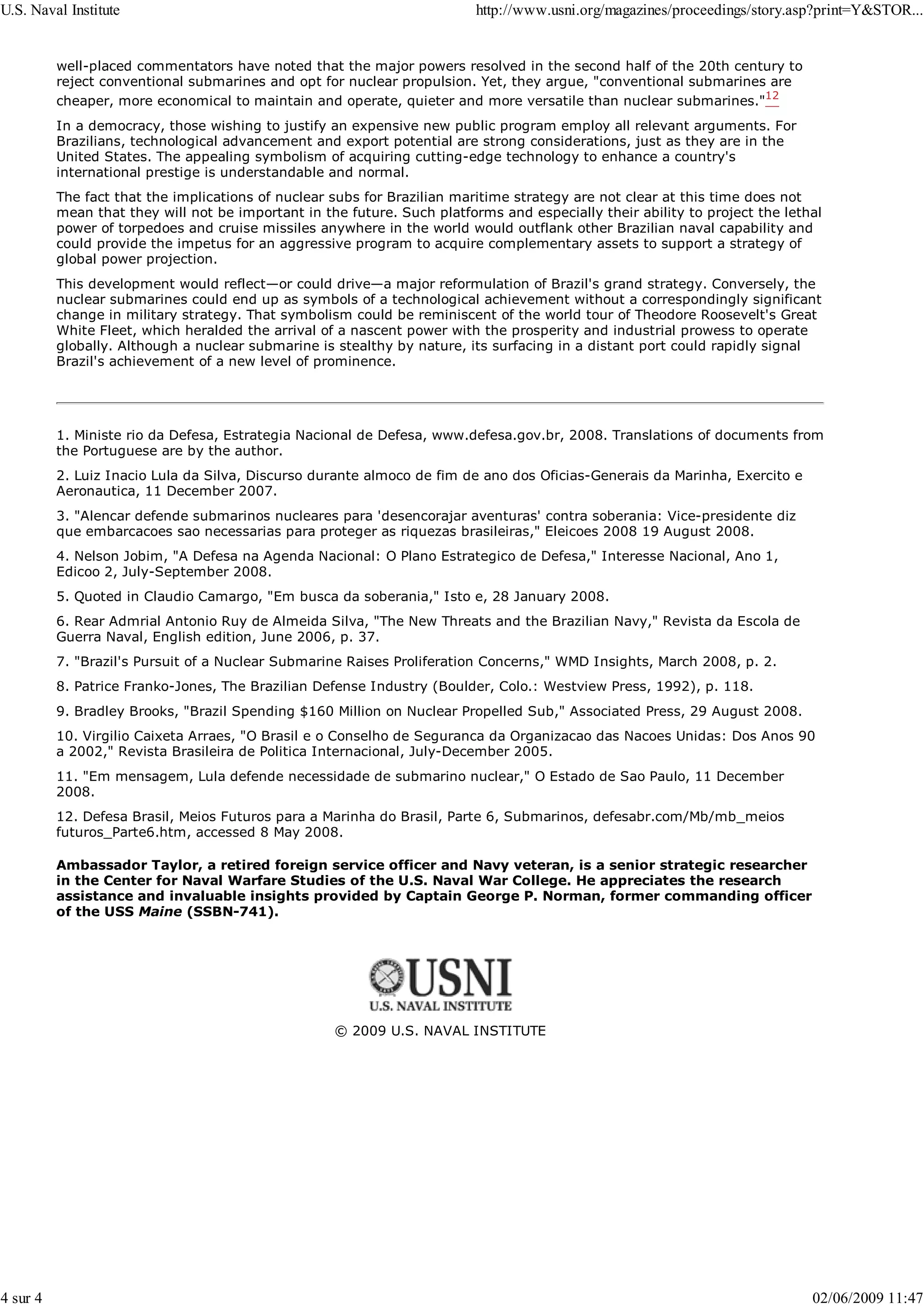 Why does Brazil need nuclear submarines? | PDF