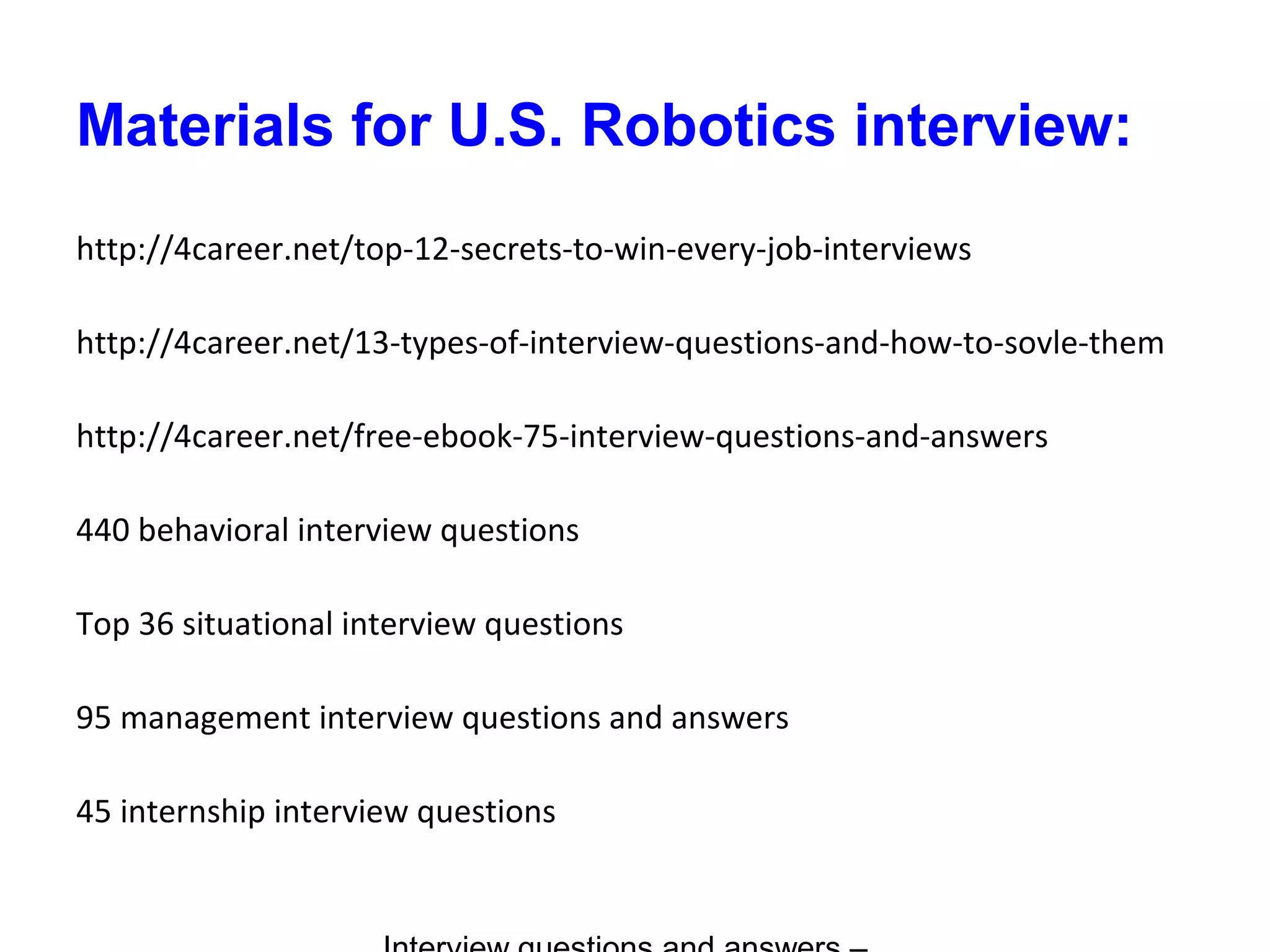 U.s. robotics interview questions and answers | PPT