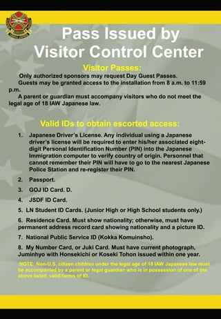 U.S. Army Garrison Japan Gate Access Policy - Pass Issued By VCC | PDF