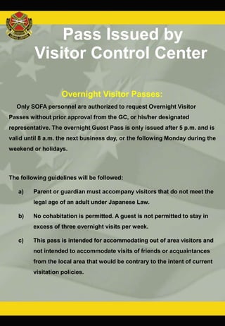 U.S. Army Garrison Japan Gate Access Policy - Pass Issued By VCC | PDF