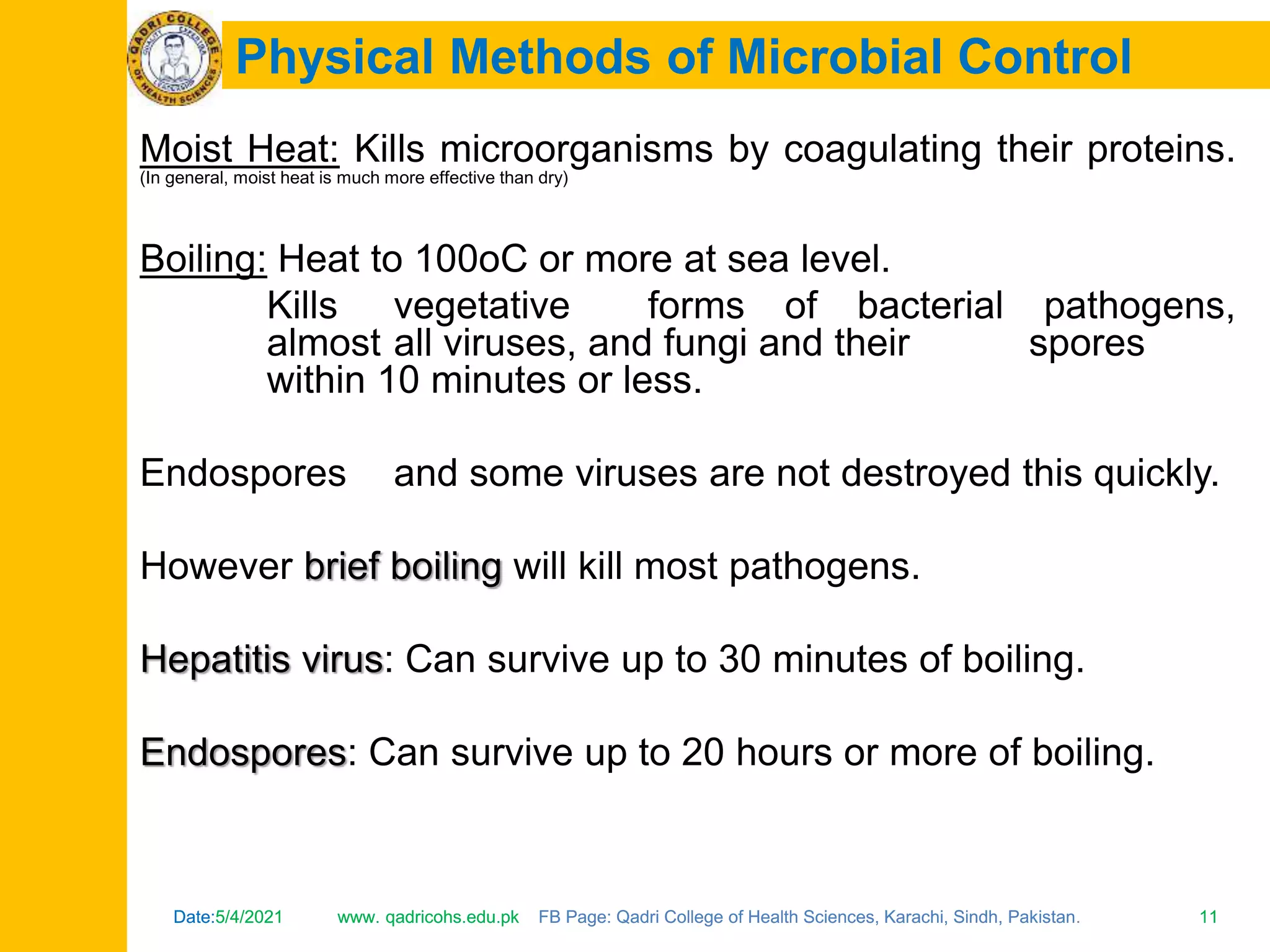 Control of microbial growth using Physical & Chemical Methods | PPTX