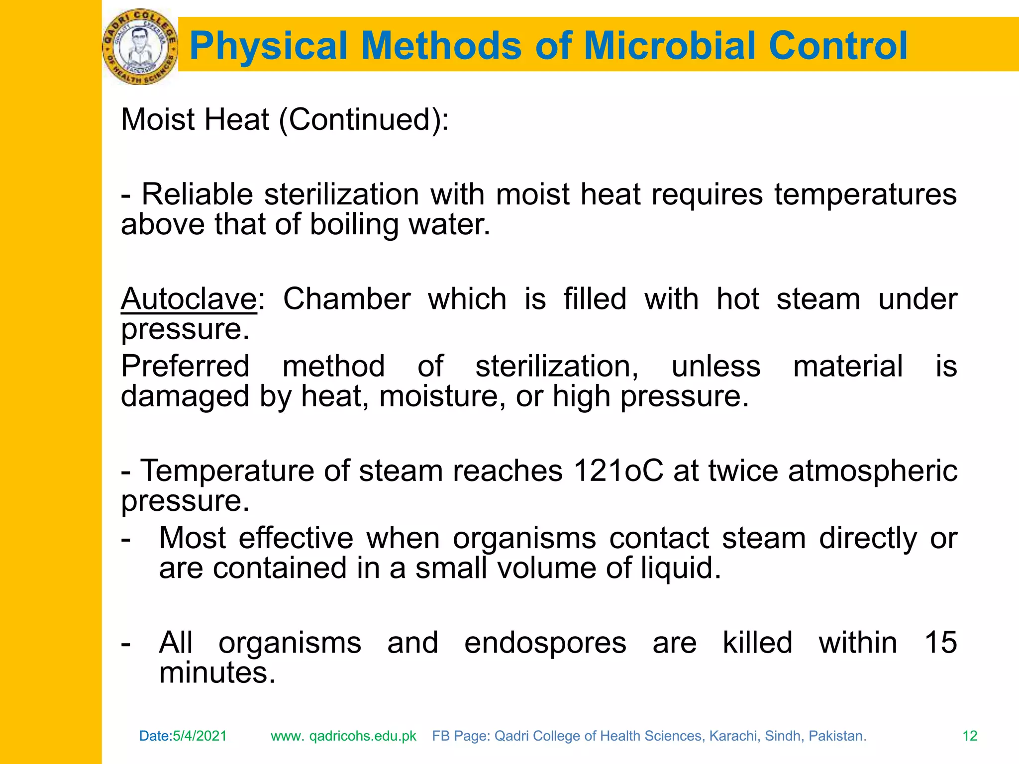 Control of microbial growth using Physical & Chemical Methods | PPTX