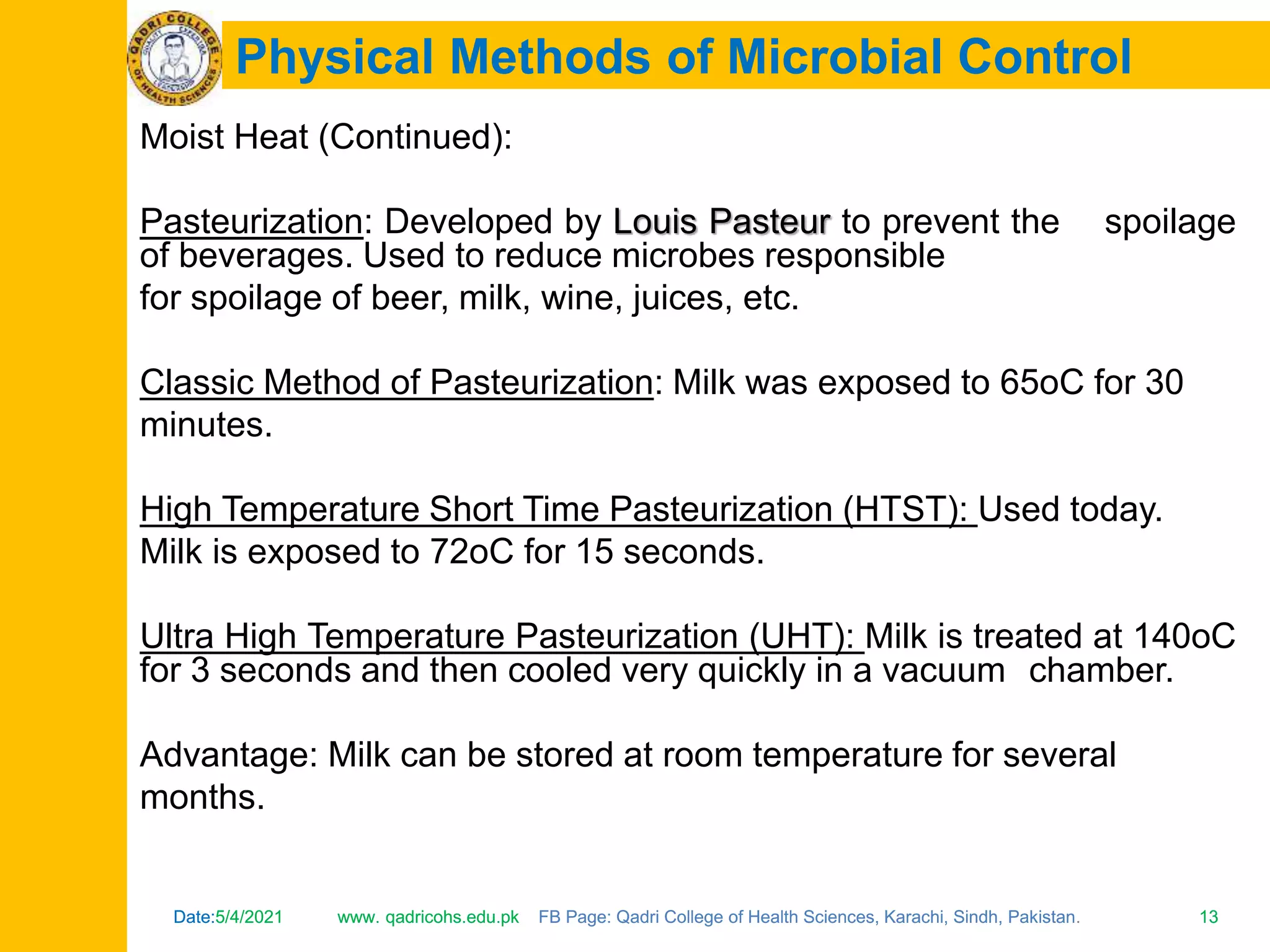 Control of microbial growth using Physical & Chemical Methods | PPTX