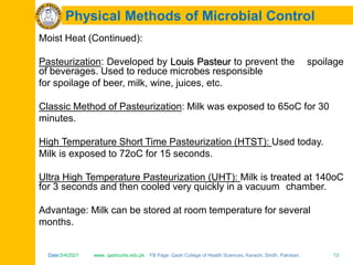 Control of microbial growth using Physical & Chemical Methods | PPTX
