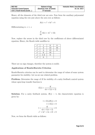 Routh Hurwitz contd | PDF