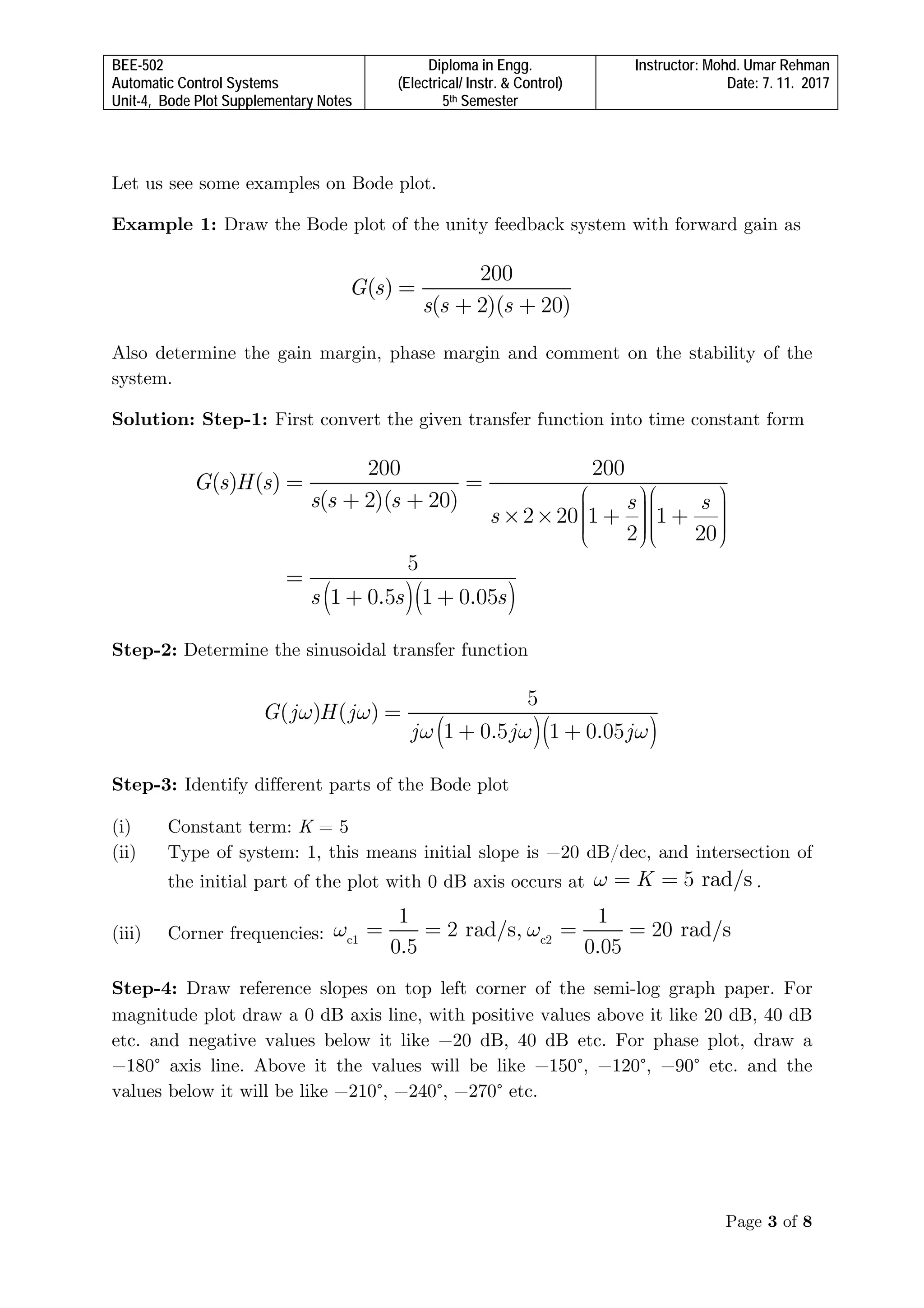 Bode Plot Notes Step by Step | PDF