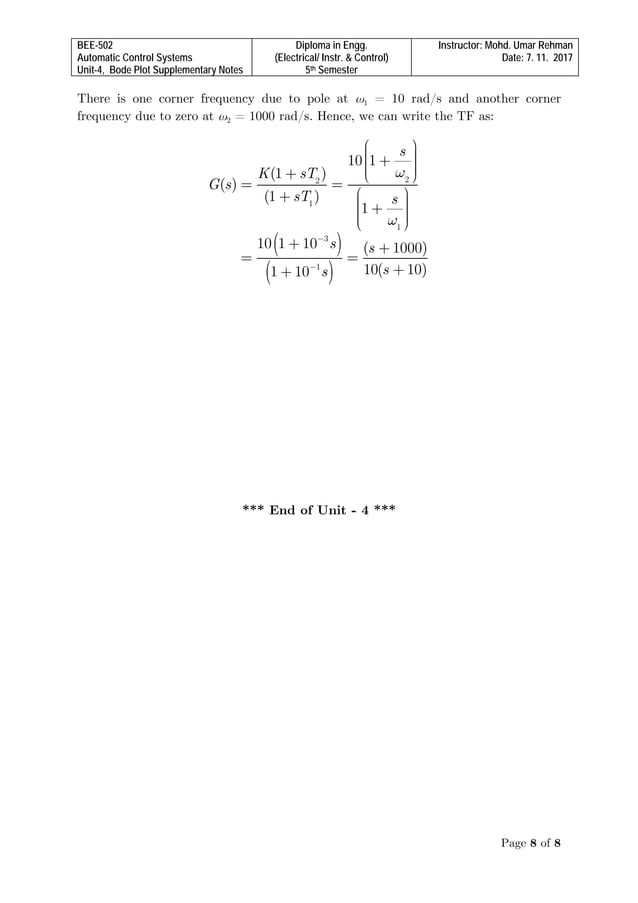 Bode Plot Notes Step by Step | PDF | Physics | Science