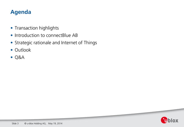 U blox acquisition connectBlue slides | PPT
