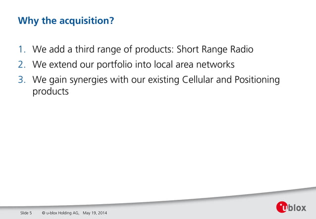 U blox acquisition connectBlue slides | PPT