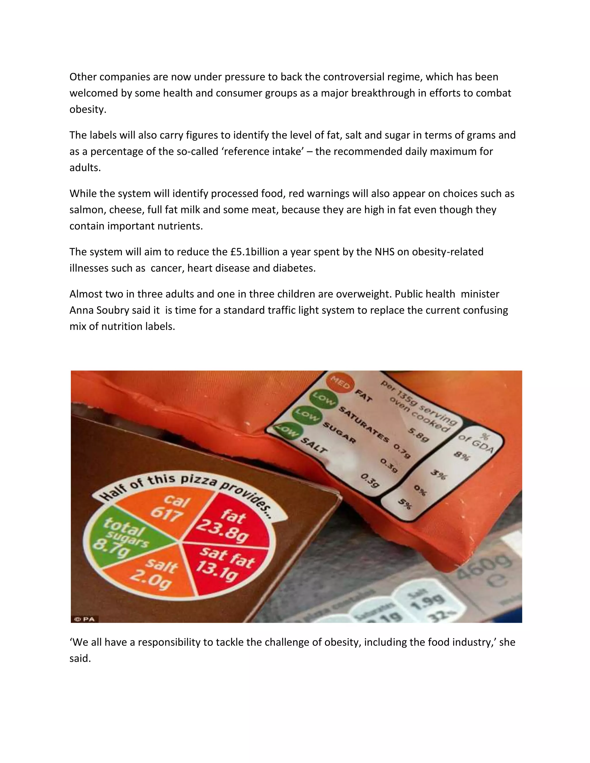 U.k. puts red labels to warn of unhealthy food logos to appear on items ...