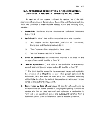 U.P. APARTMENT RULES 2010 | PDF