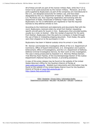 U. s. bureau of industry and security doj press release - april 9, 2009 ...
