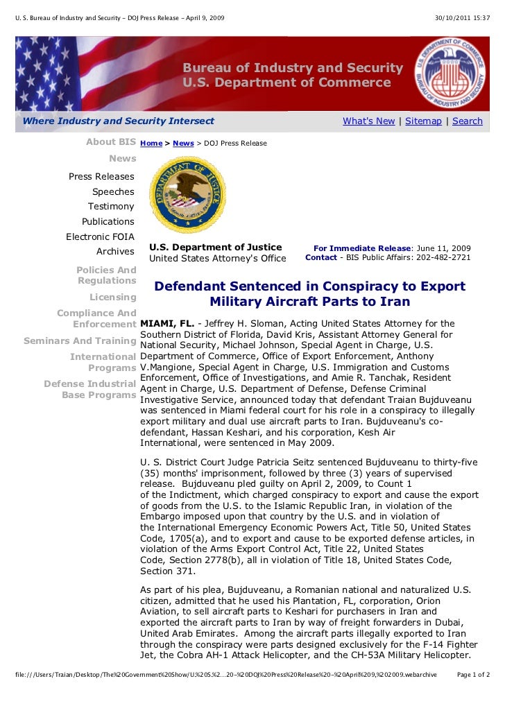 U. s. bureau of industry and security doj press release - april 9,