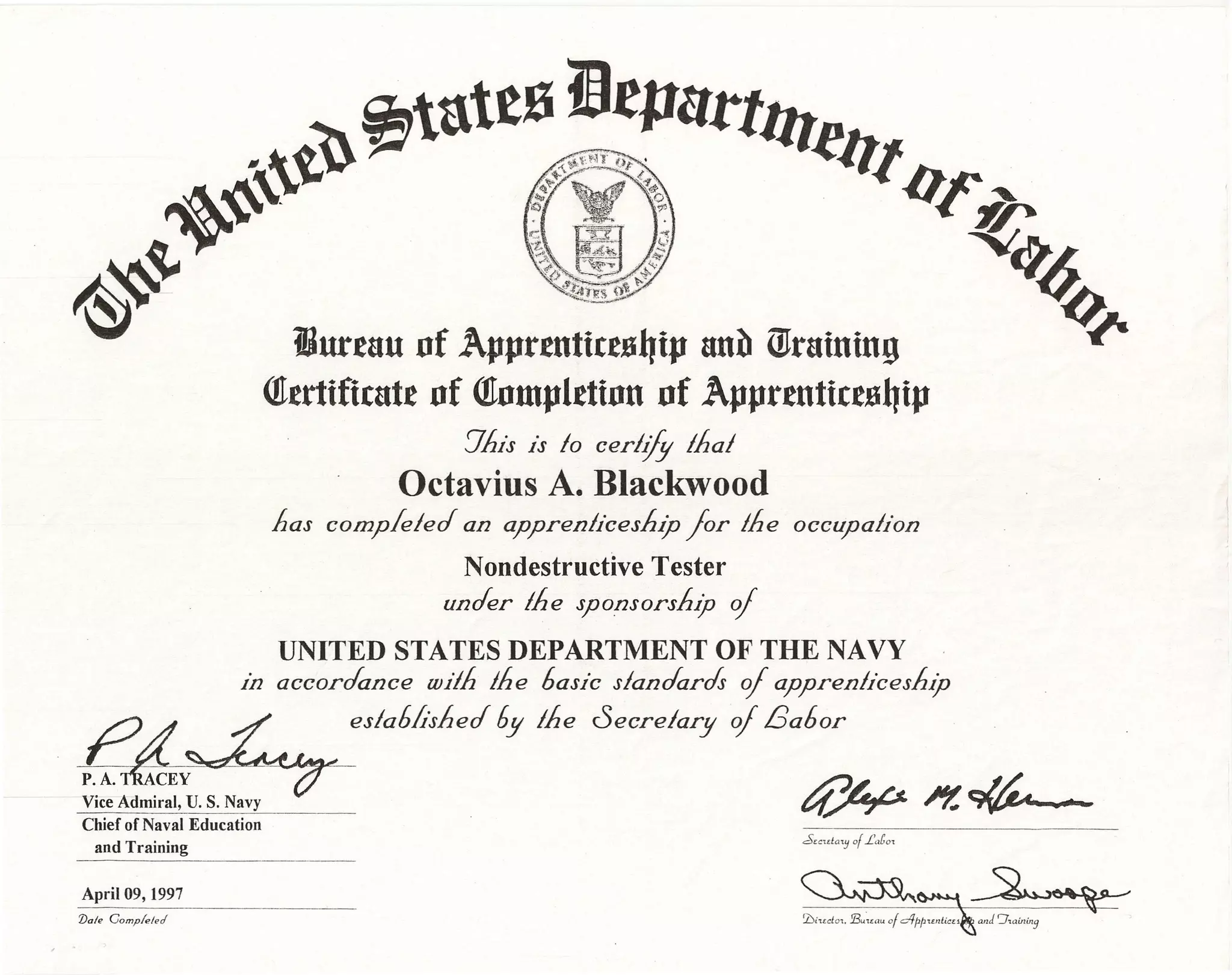 U.S. Department of Defense NDI Equivalency Letter, U.S. Navy ...