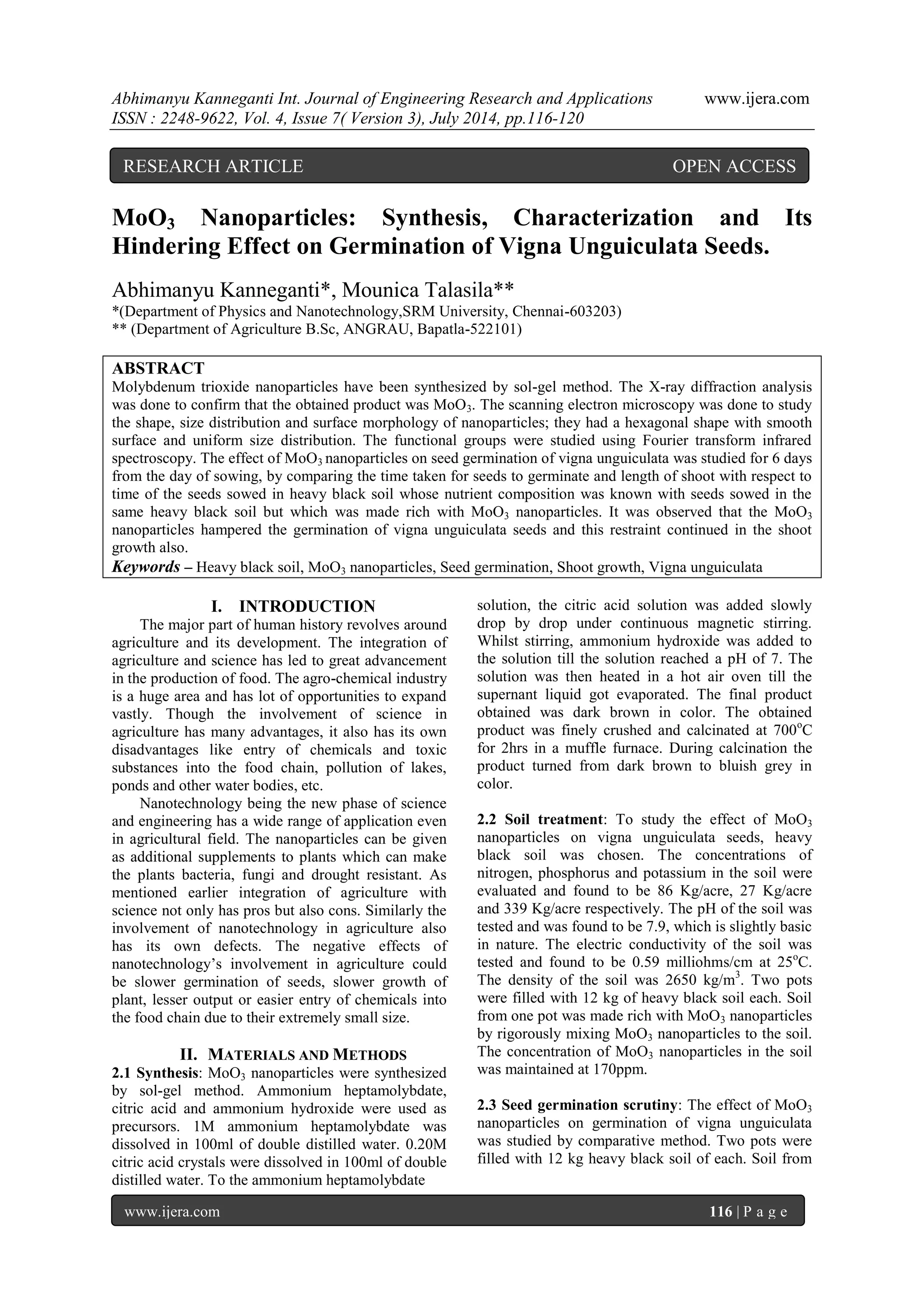MoO3 Nanoparticles: Synthesis, Characterization and Its Hindering ...