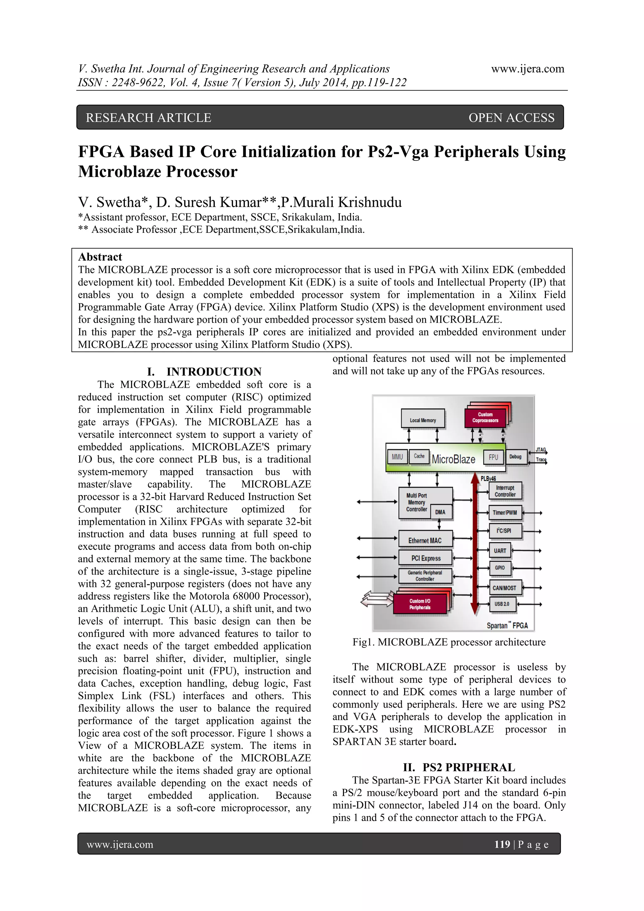 FPGA Based IP Core Initialization for Ps2-Vga Peripherals Using Microblaze Processor | PDF ...