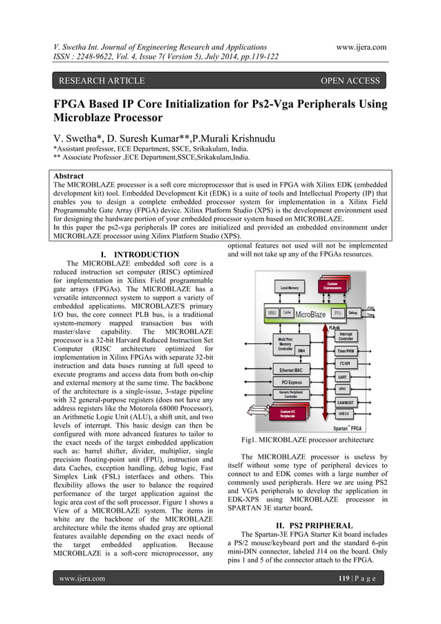 FPGA Based IP Core Initialization for Ps2-Vga Peripherals Using Microblaze Processor | PDF