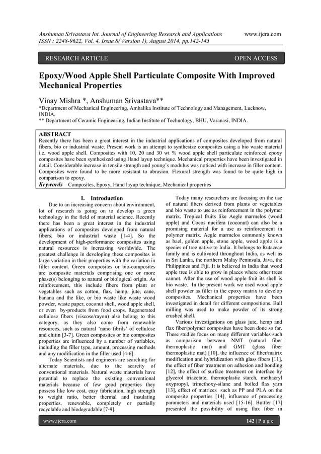 Epoxy/Wood Apple Shell Particulate Composite With Improved Mechanical ...