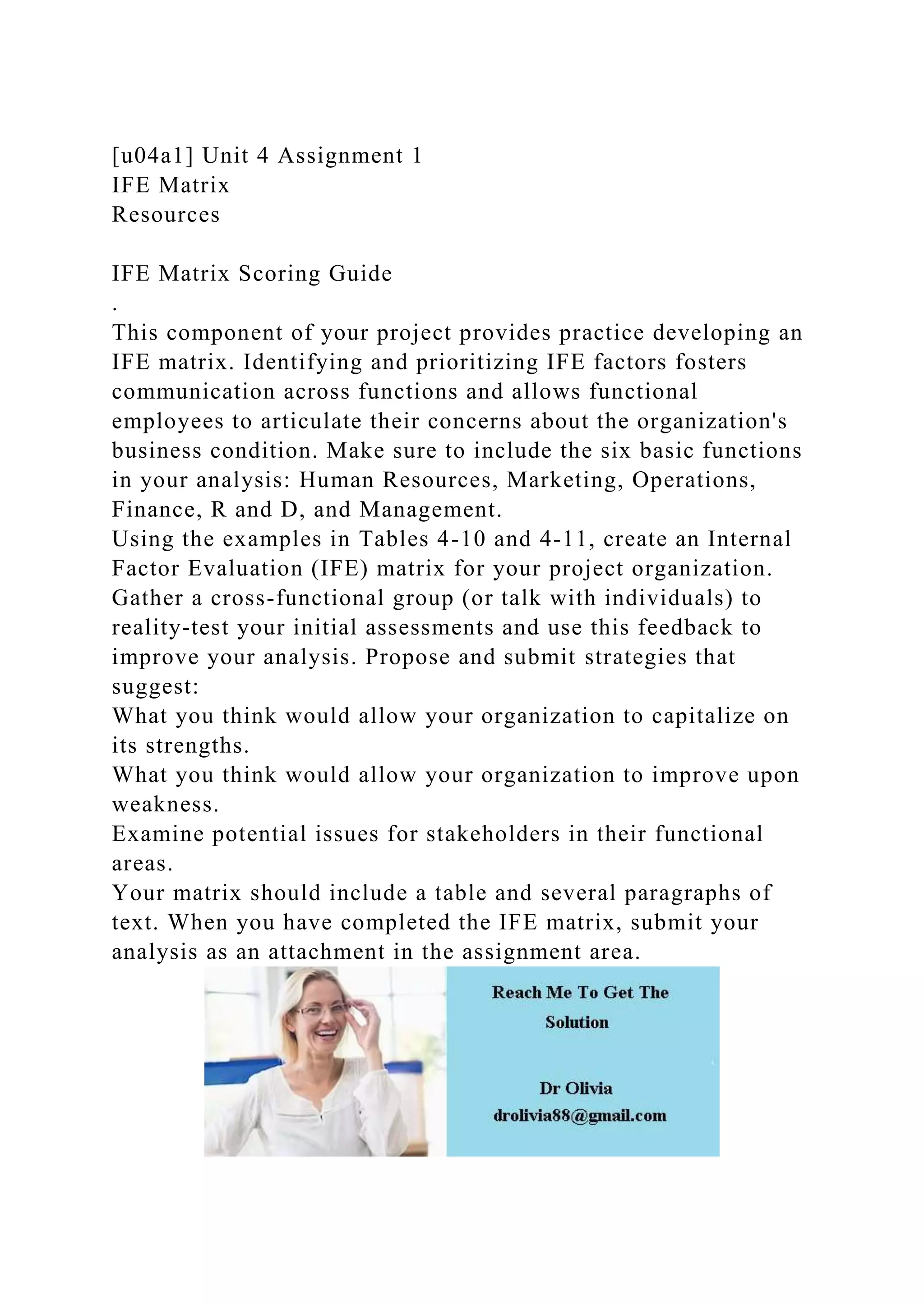 [u04a1] Unit 4 Assignment 1IFE MatrixResourcesIFE Matrix Sco.docx