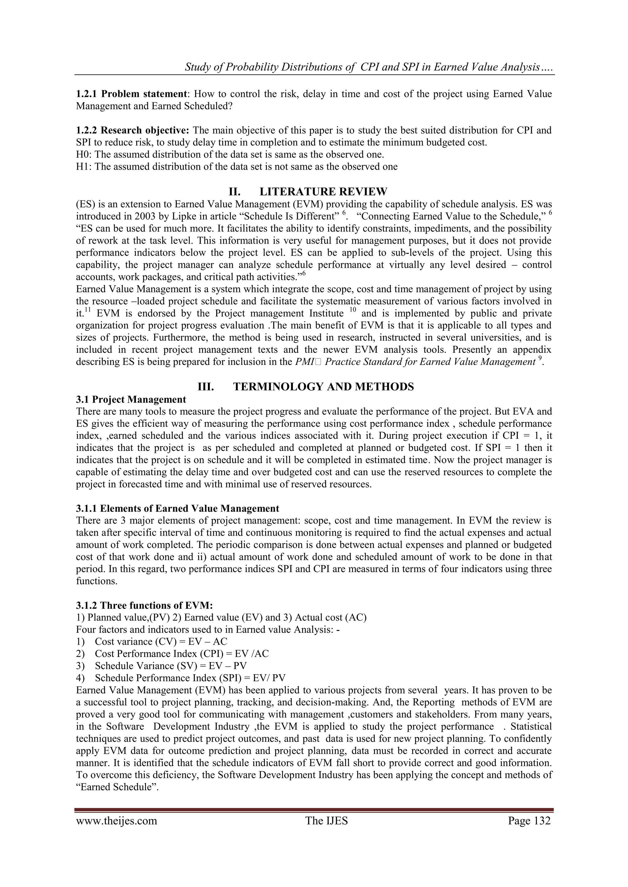 Study of Probability Distributions of Cpi and Spi in Earned Value ...