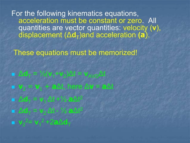 Grade 12 Unit1-L1-Kinematic Equations | PPT