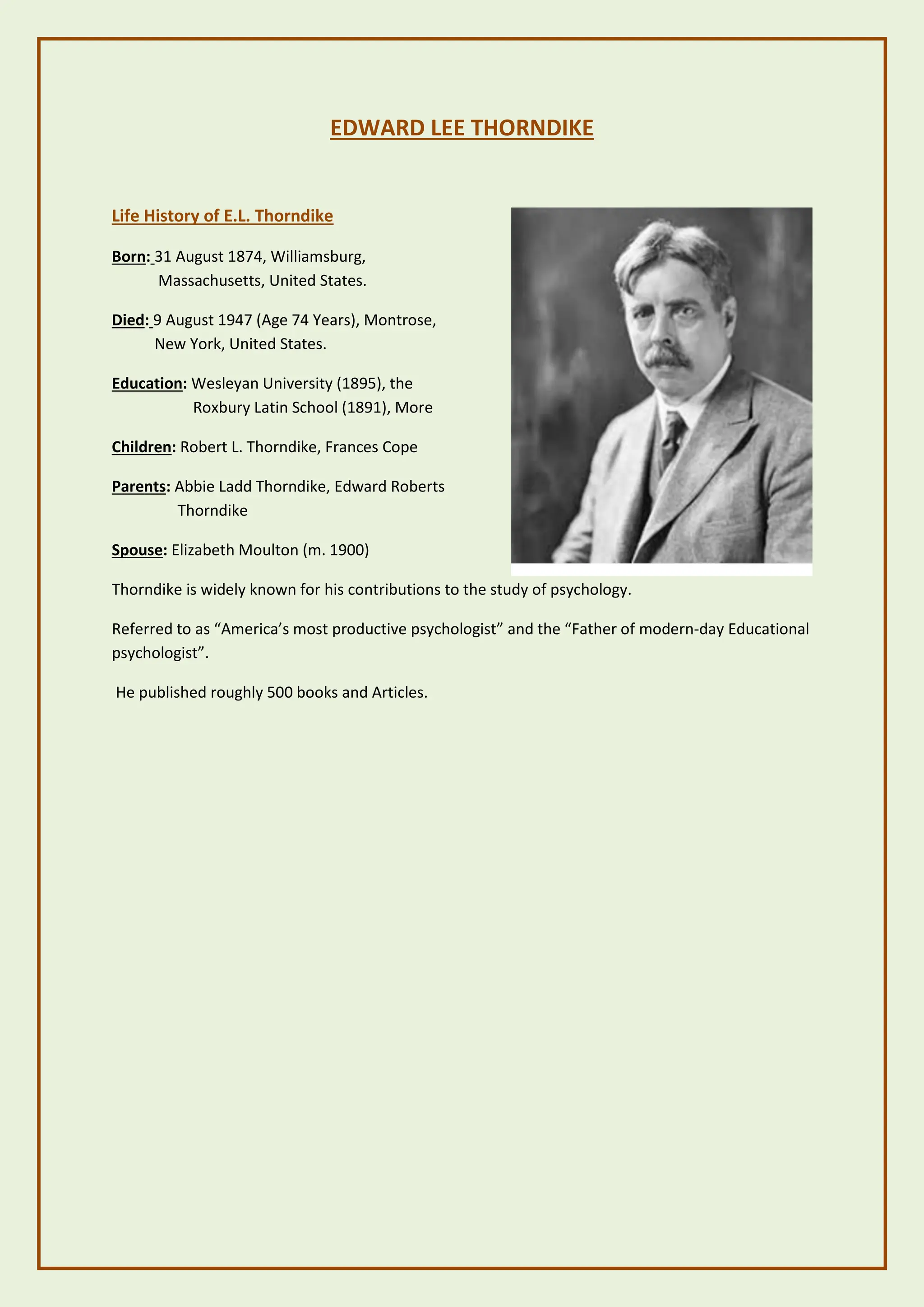 Learning and Teaching Process of E.L Thorndike | PDF