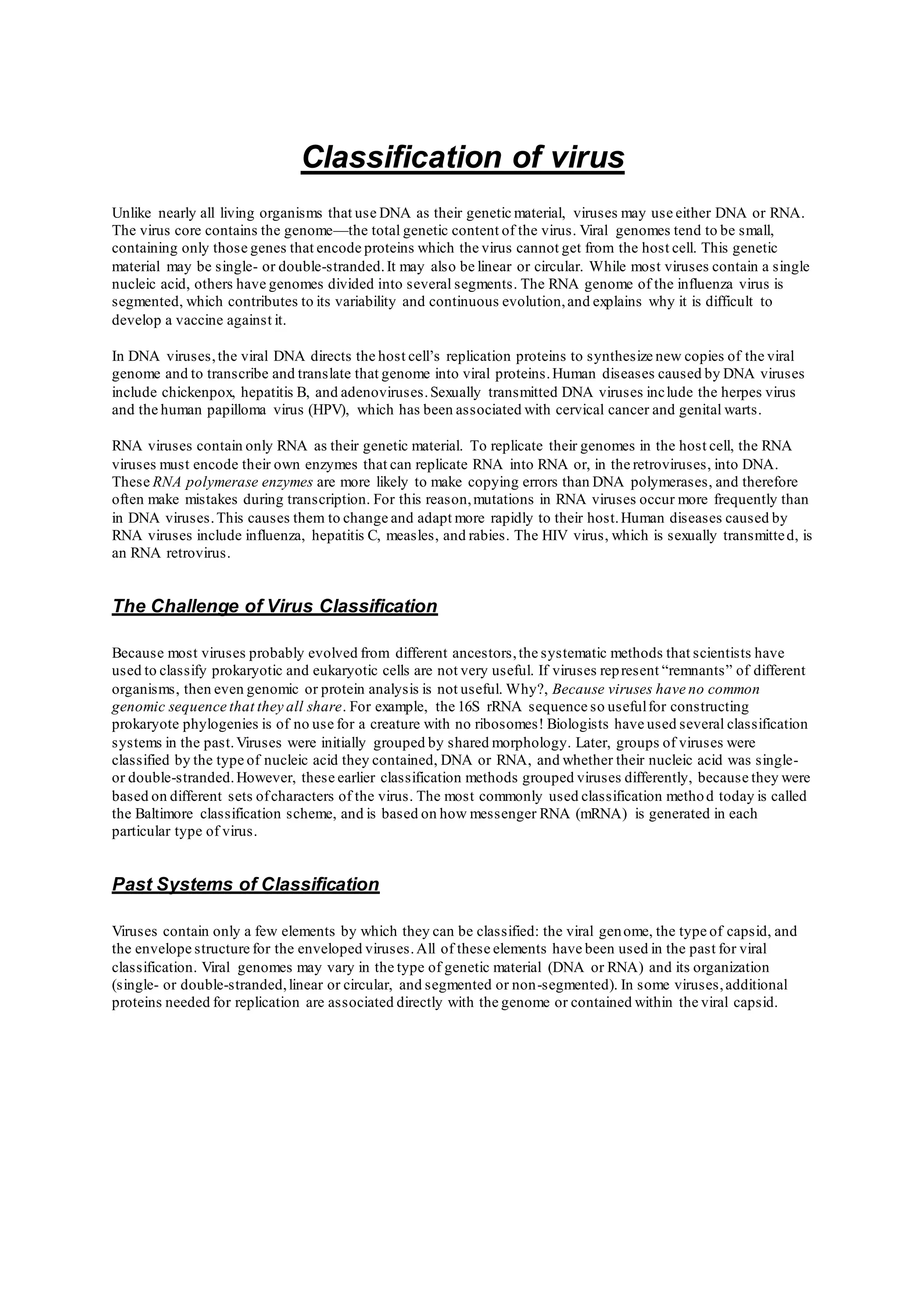 classification of virus | DOCX