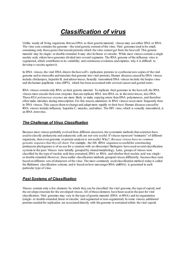 classification of virus | DOCX