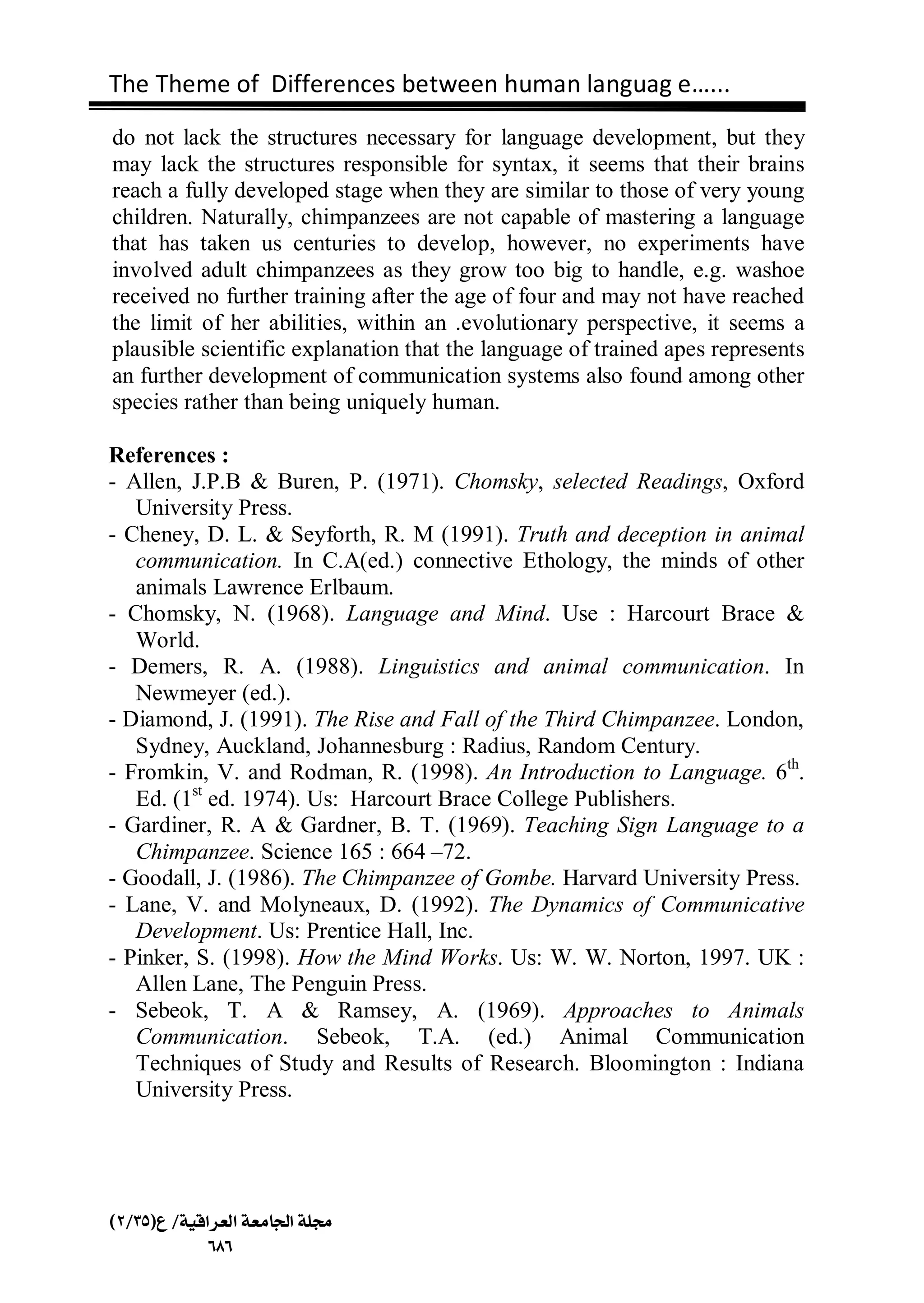 The theme of diffeences between human language and animal communication ...