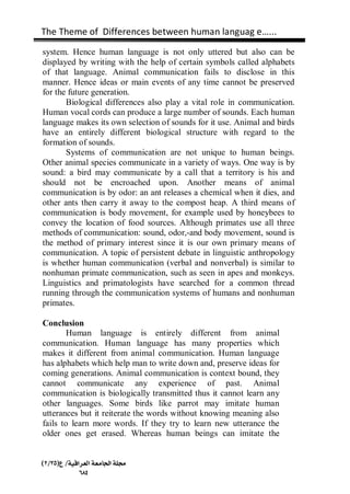 The theme of diffeences between human language and animal communication ...