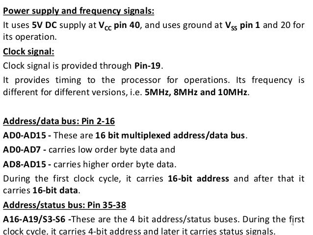 Pin Description and Register Organization of 8086 Microprocessor