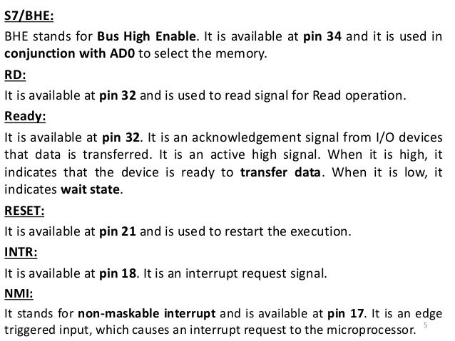 Pin Description and Register Organization of 8086 Microprocessor