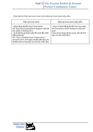Unit 2. the present perfect & present perfect continuous tenses | PDF