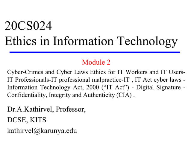 20CS024 Ethics in Information Technology | PDF
