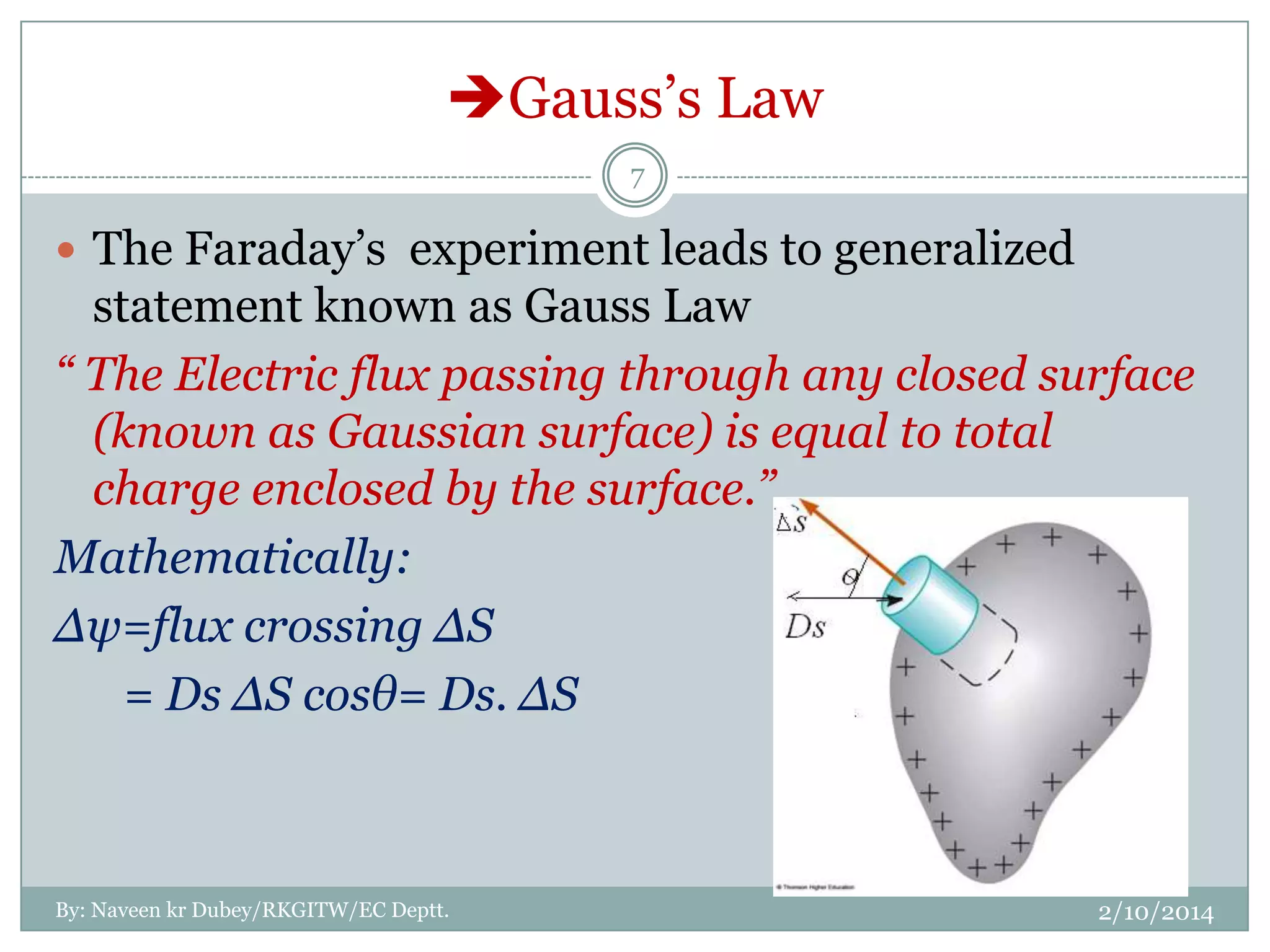 Electric flux and gauss Law | PPTX