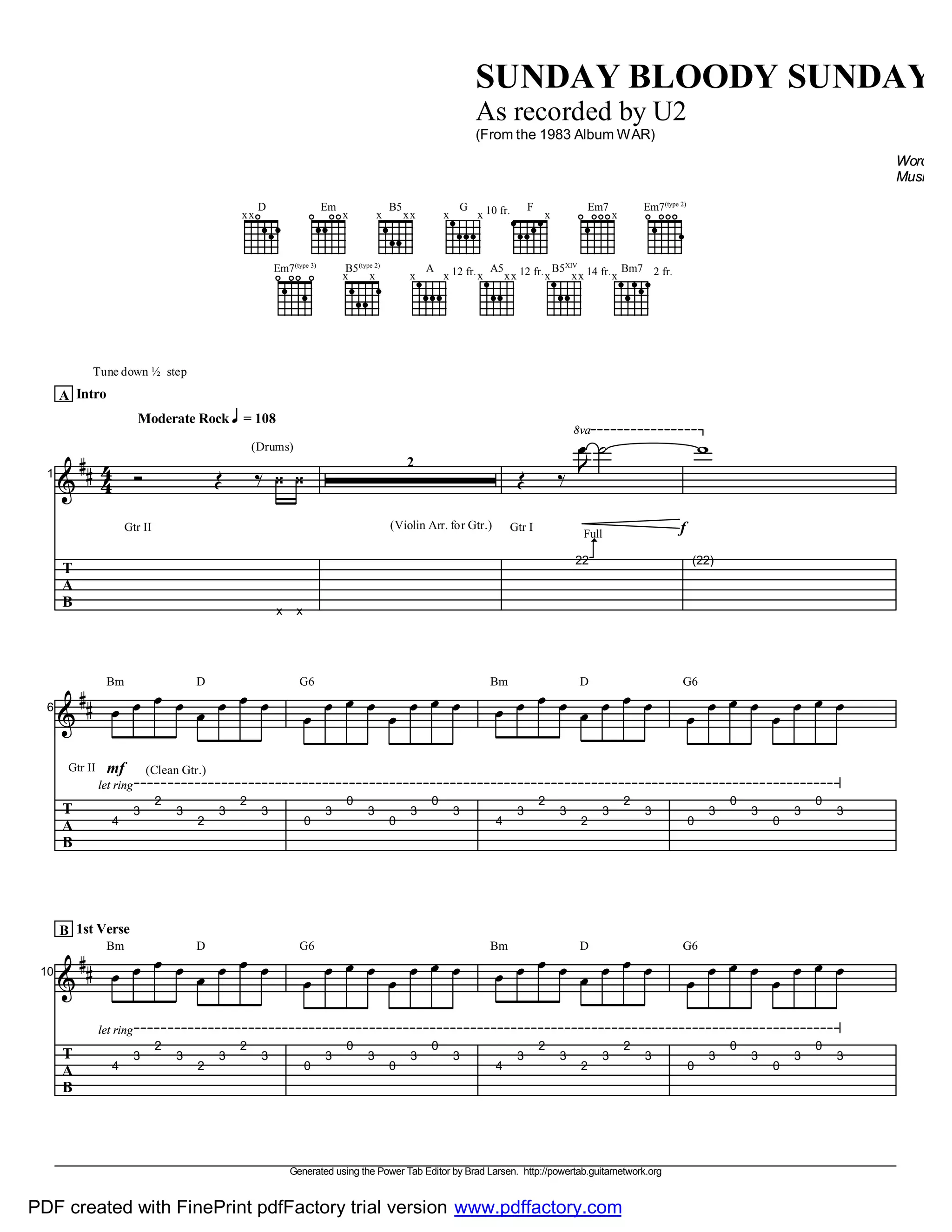 U2 tablatura e partitura de sunday bloody-sunday | PDF
