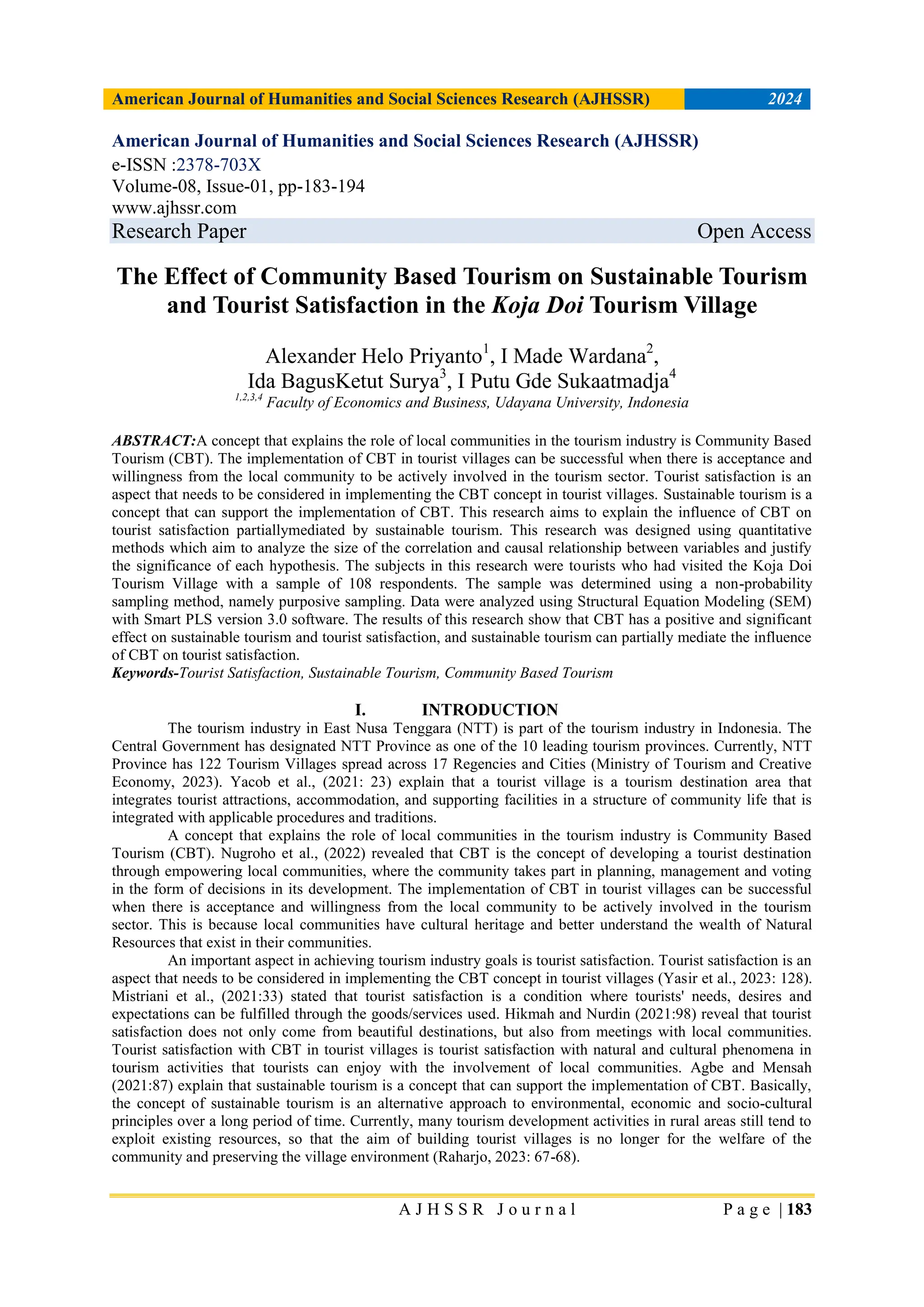 The Effect of Community Based Tourism on Sustainable Tourism and ...