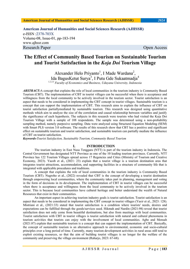 The Effect of Community Based Tourism on Sustainable Tourism and ...