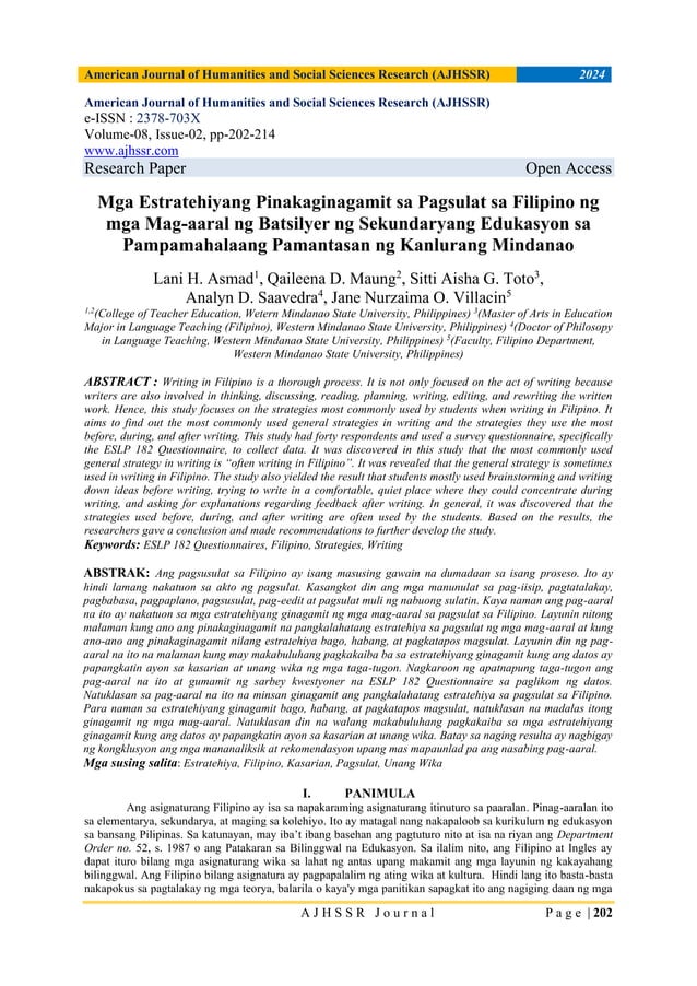 Mga Estratehiyang Pinakaginagamit sa Pagsulat sa Filipino ng mga Mag ...