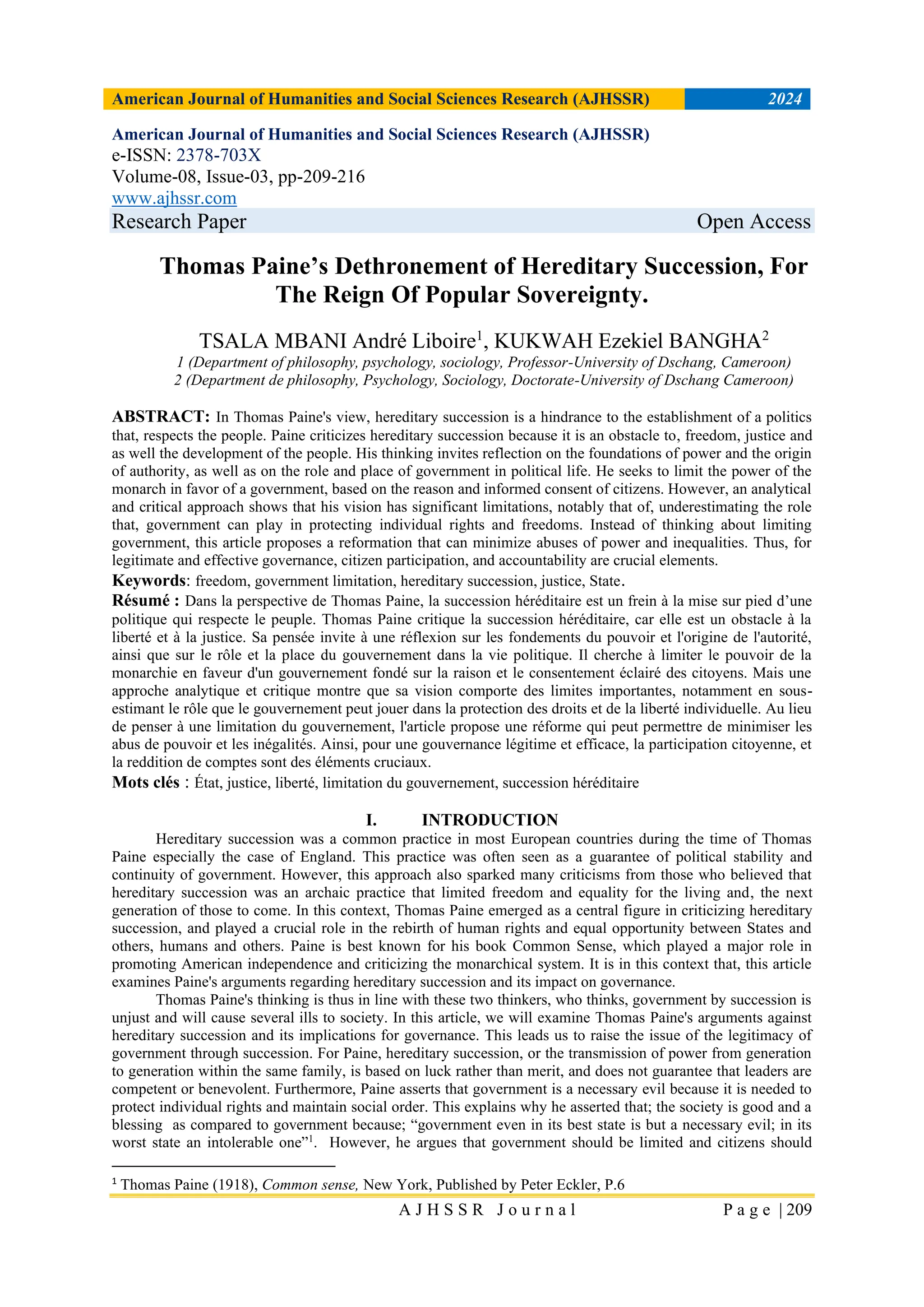 Thomas Paine’s Dethronement of Hereditary Succession, For The Reign Of ...