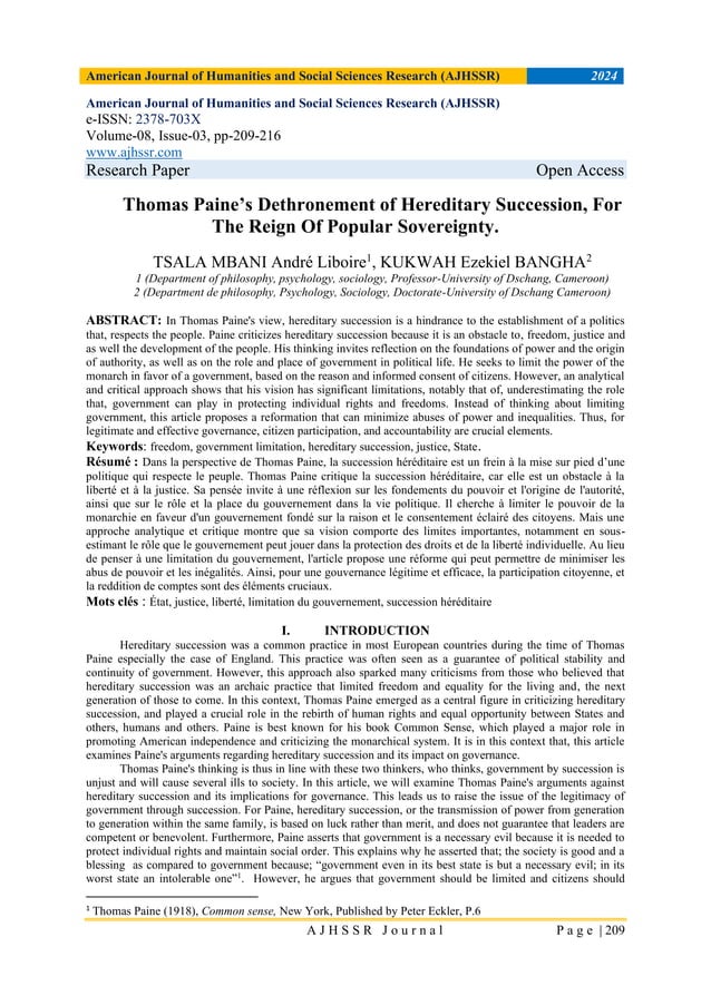 Thomas Paine’s Dethronement of Hereditary Succession, For The Reign Of ...