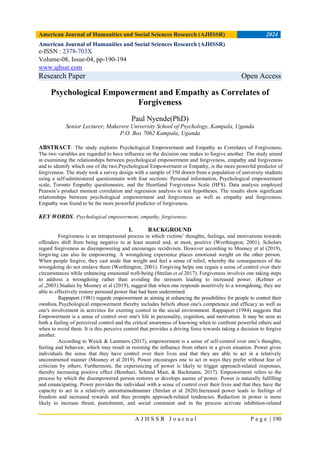 Psychological Empowerment and Empathy as Correlates of Forgiveness | PDF