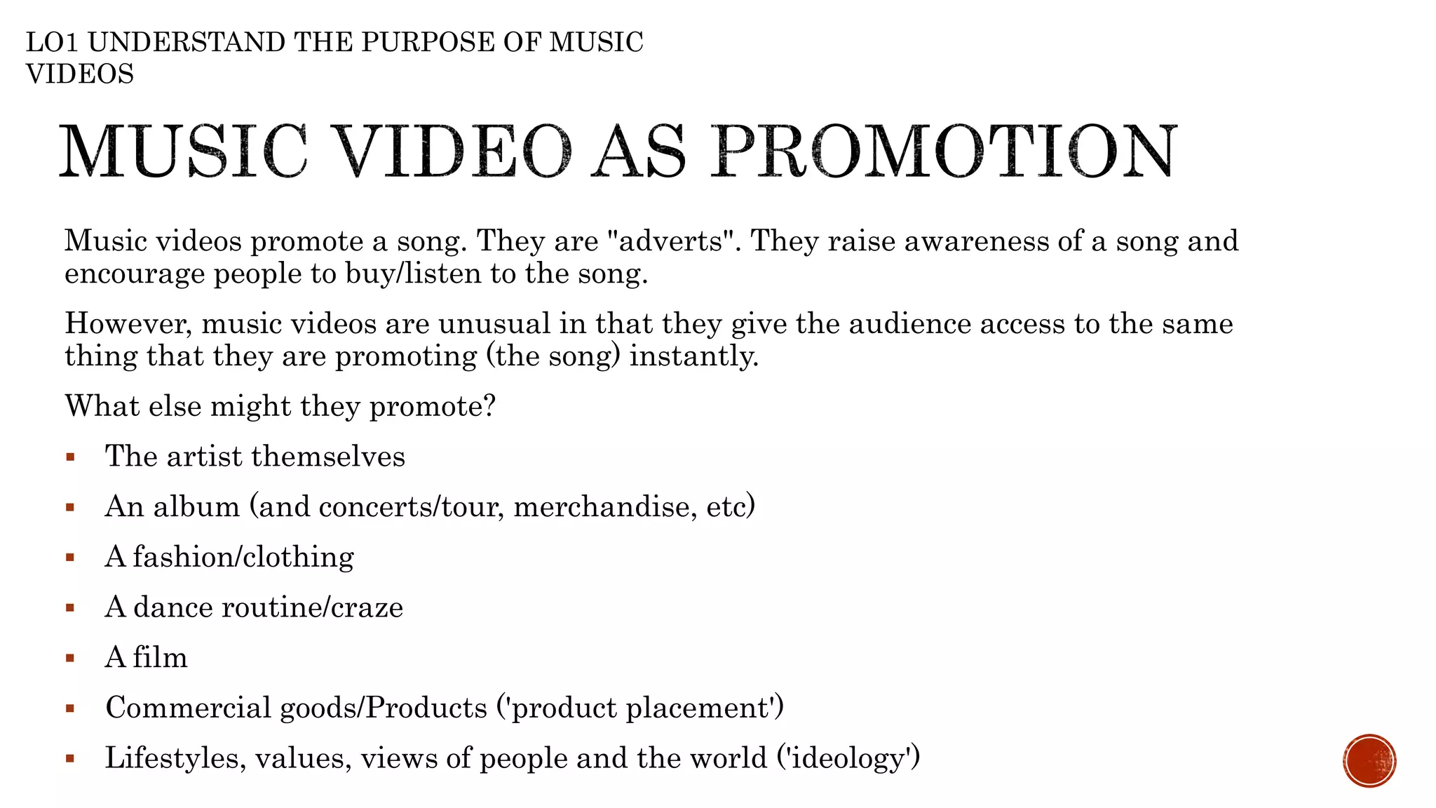 Introduction to the history and purposes of music video | PPTX