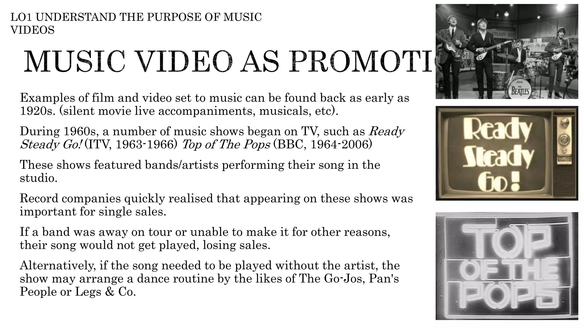 Introduction to the history and purposes of music video | PPTX