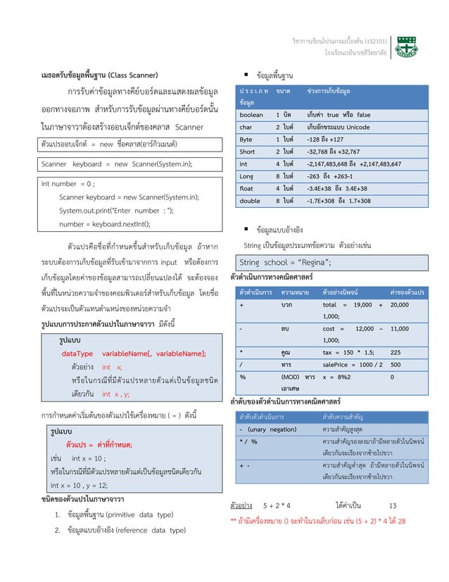 Unit2 เรื่องการเขียนโปรแกรมด้วยภาษาจาวา | PDF
