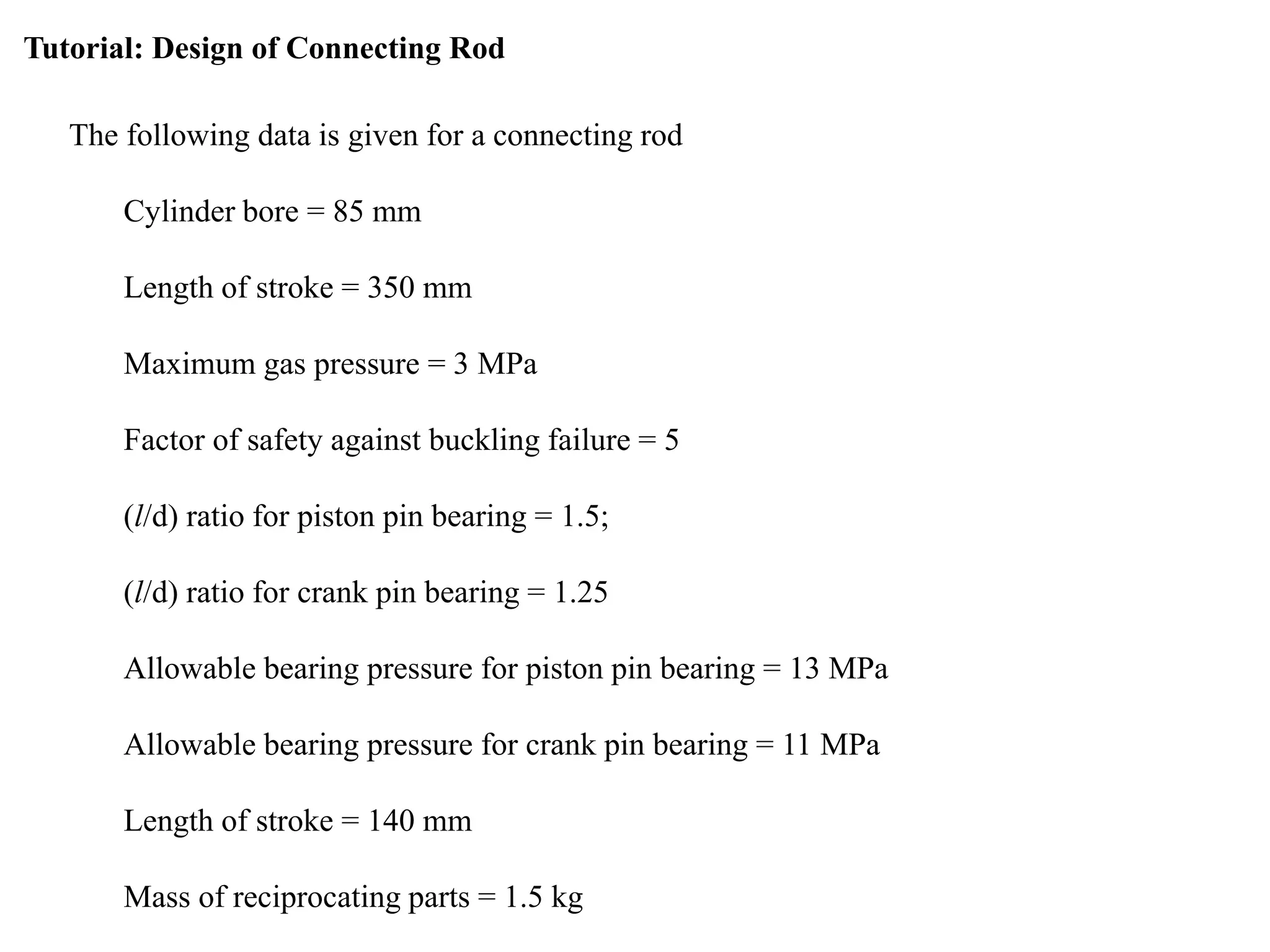 U3 design of connecting rod-(i section, big&small eng, bolt, whipping stress) | PPTX