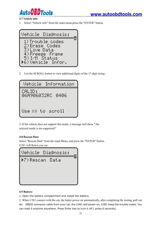 U381 live data scanner auto code reader obd2 user manual | PDF