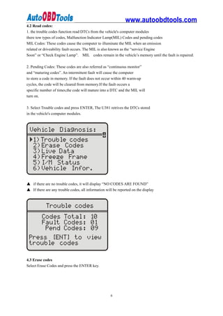 U381 live data scanner auto code reader obd2 user manual | PDF