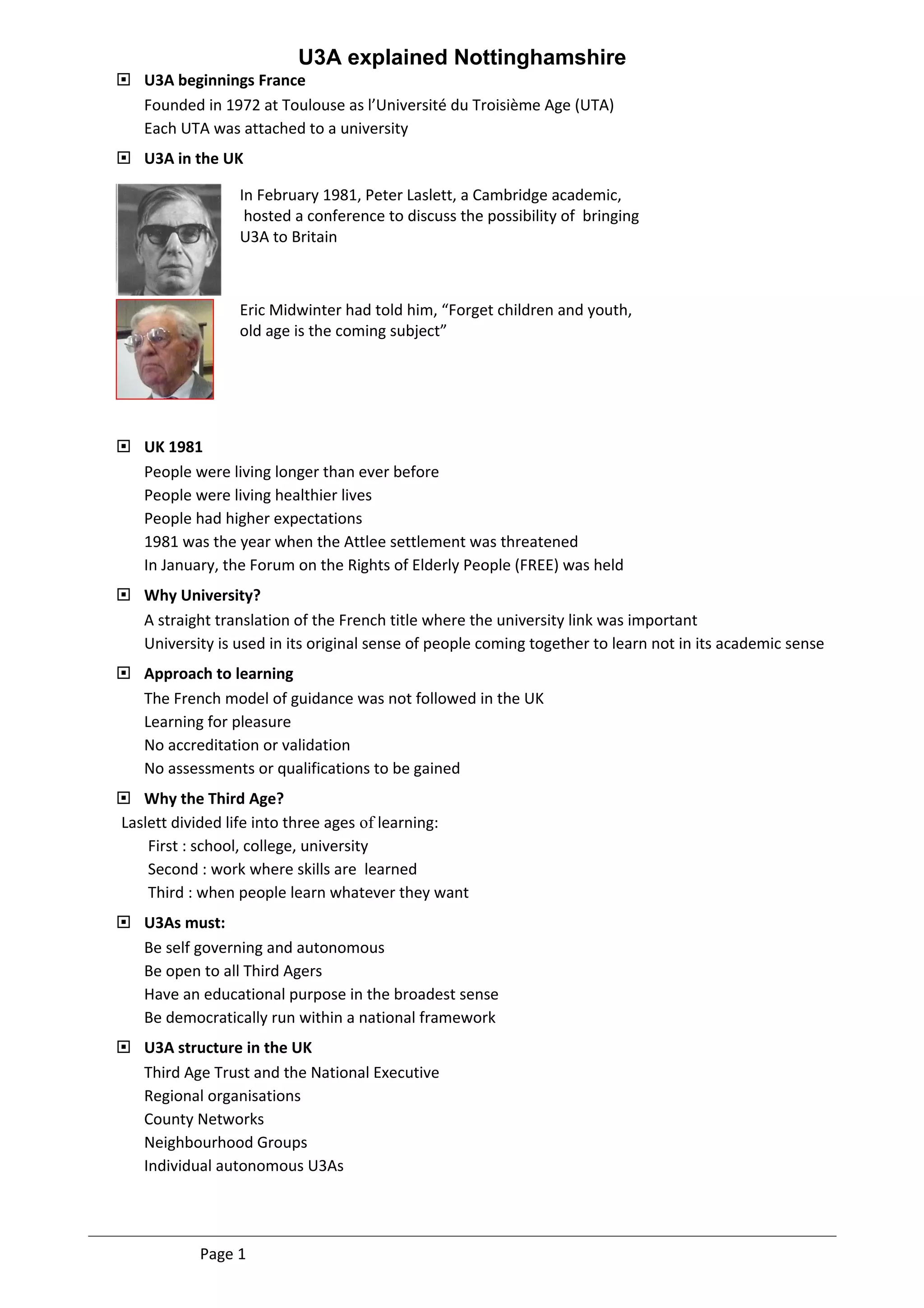 U3A Explained - Nottinghamshire | PDF