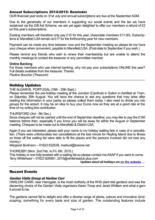 Mansfield U3A: July Newsletter | PDF